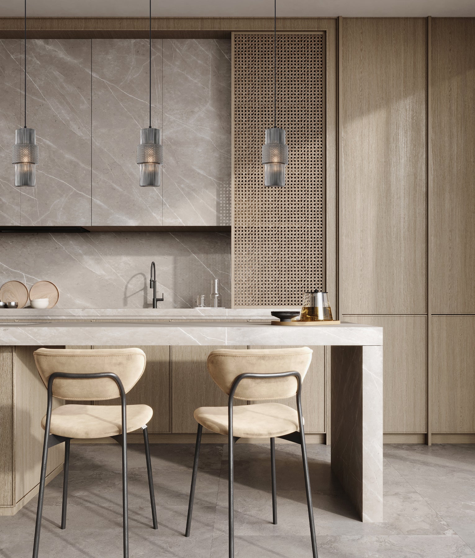 HUECA: Interior Double Cylinder Ribbed with Segment Pendant Lights ...