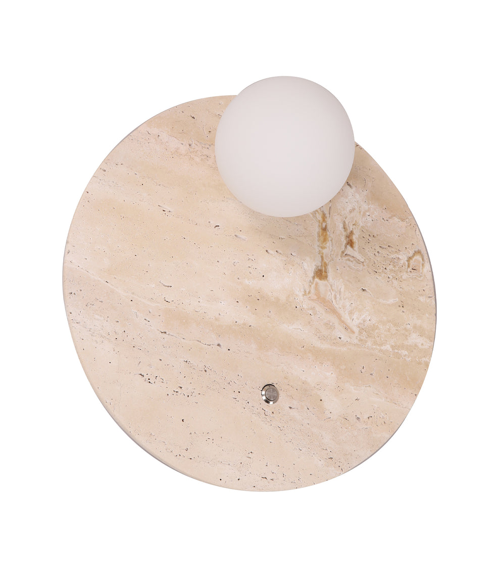 POI: Interior Round Travertine Base with Beige Finish & Round Opal Dif ...