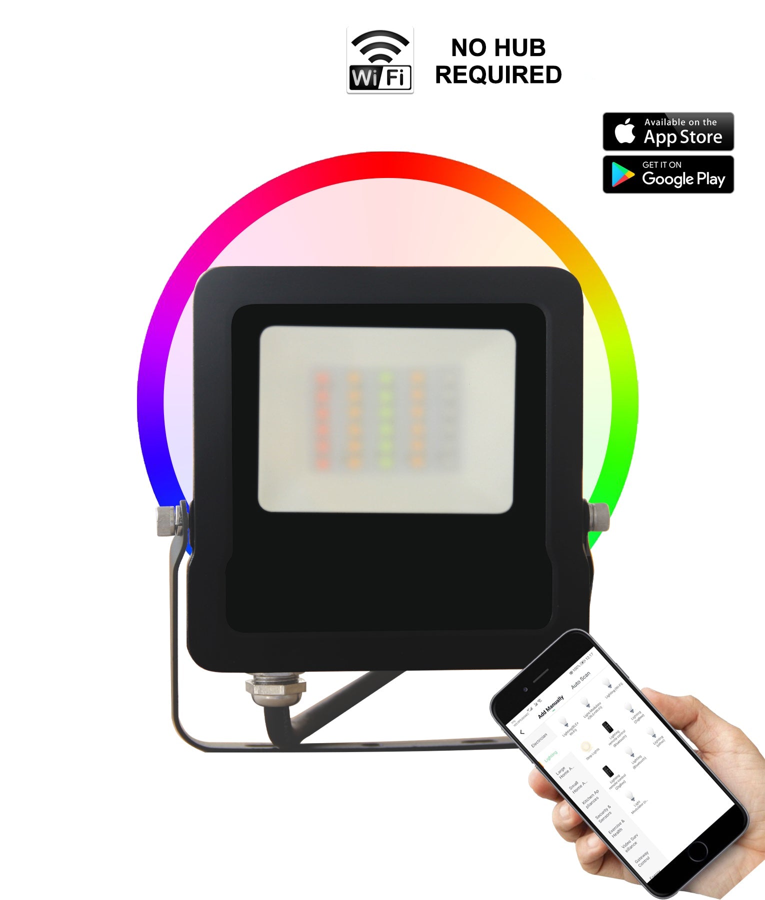 SMTFLOOD LED Smart Dimmable 5000K+RGB Flood Lights IP65 – CLA Lighting